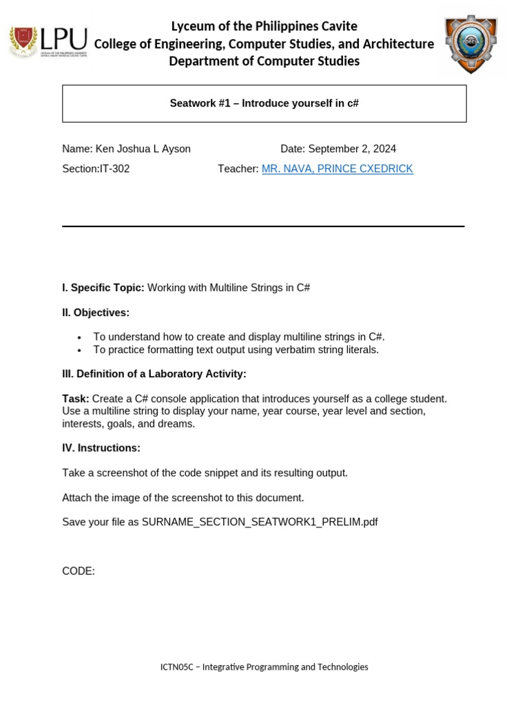 ICTN05C Seatwork #1 | PDF