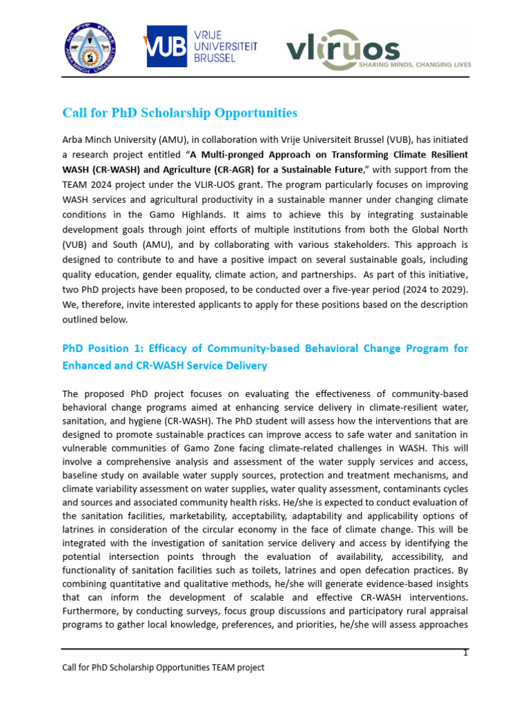 Call For PHD Positions Project - Final Call | PDF | Wash | Climate ...