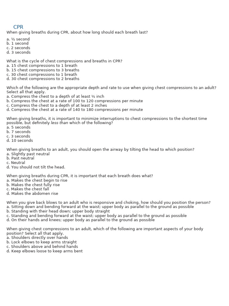 ARC CPR Test Questions 1 | PDF