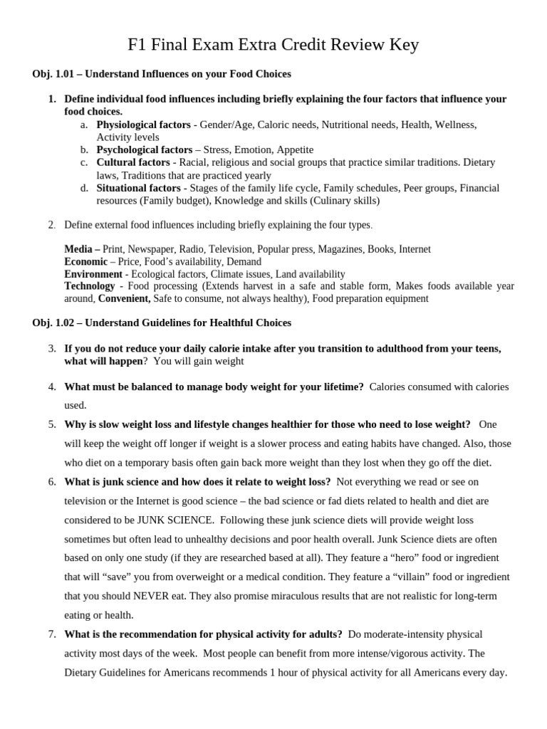 F1 Final Exam Extra Credit Review For Sharing KEY (Finished) | PDF | Breads | Sourdough