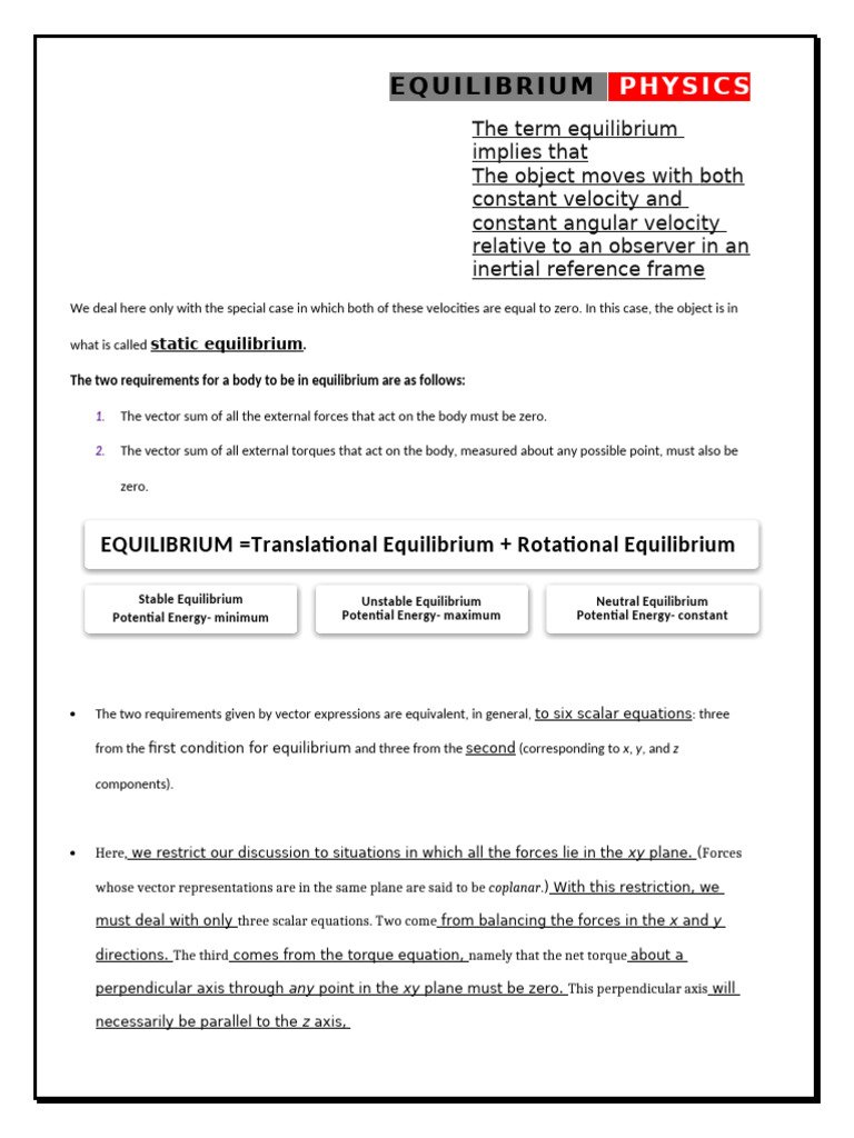 Equilibrium Physics1 | PDF | Force | Rotation Around A Fixed Axis