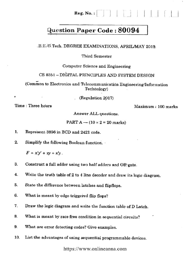 Btech Cs Ete It 3 Sem Digital Principles and System Design 80094 May ...