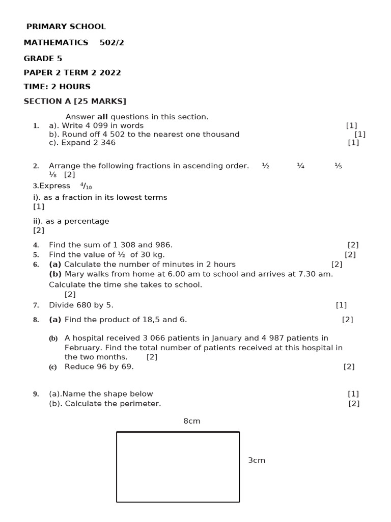 2022 TERM 2 GRADE 5 MATHEMATICS PAPER 2 | PDF