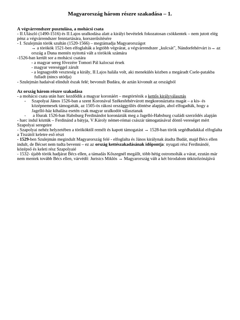 Magyarország három részre szakadása | PDF