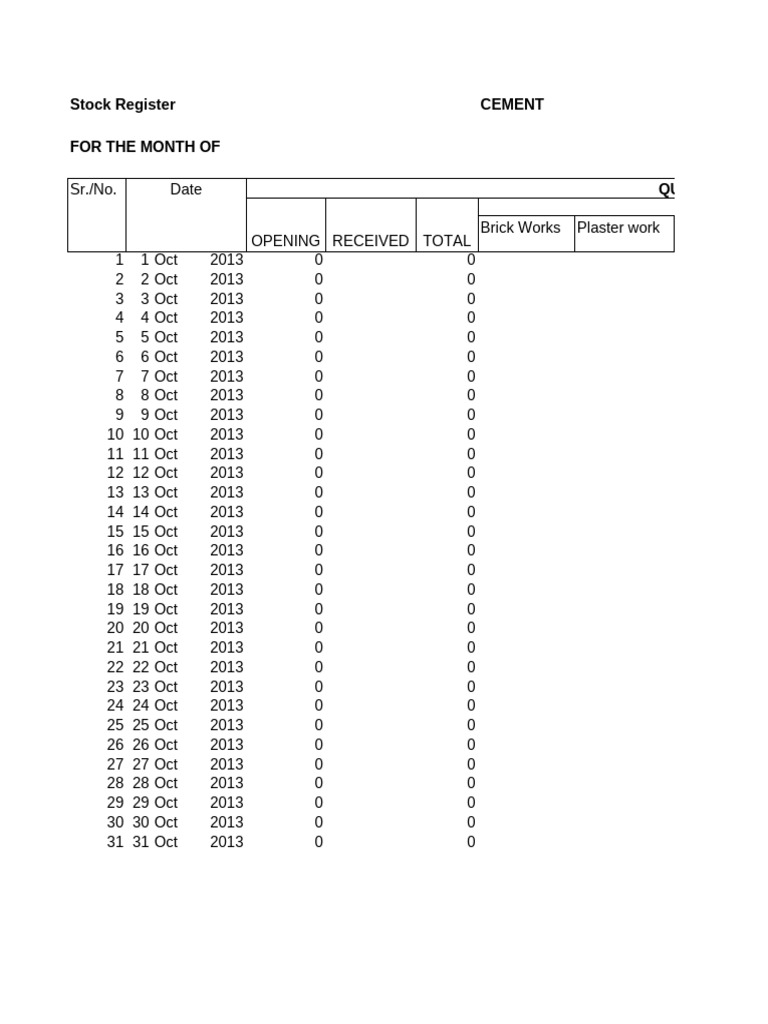 Cement Consumption Register October 2013 | PDF | Building Materials ...