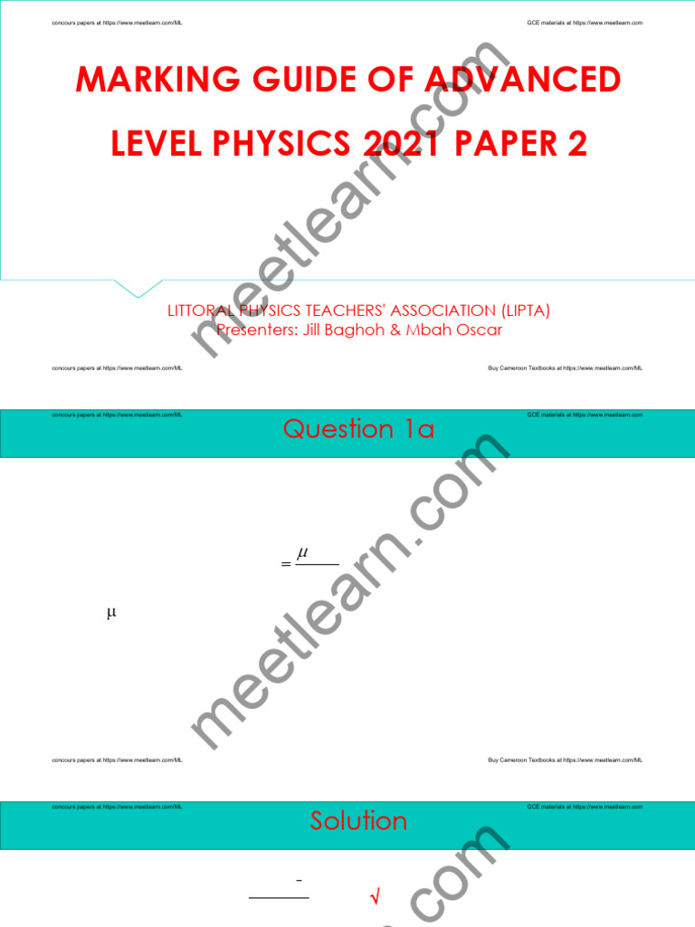 GCE 2021 Physics Advanced Level Paper 2 Mark Guide - Meetlearn.com ...