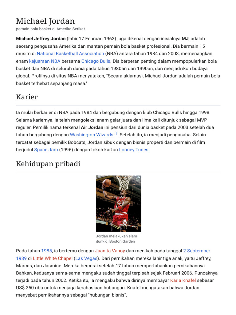 Michael Jordan - Wikipedia Bahasa Indonesia, Ensiklopedia Bebas | PDF
