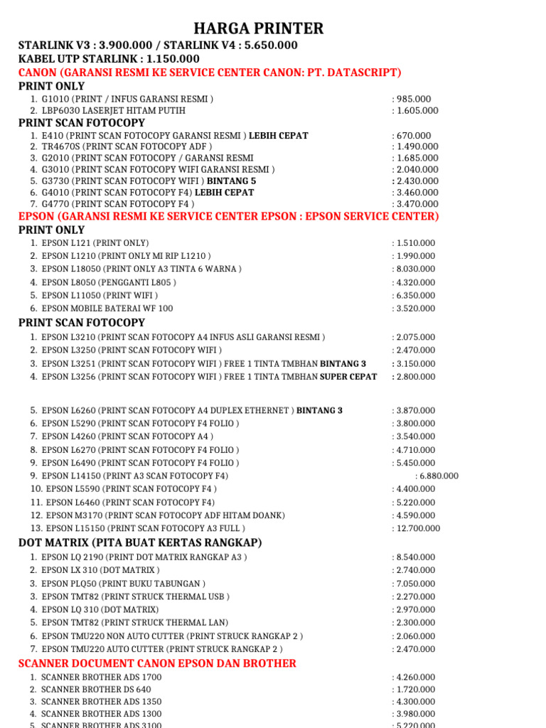 Harga Printer dan Mesin Fotocopy F4 | PDF | Image Scanner | Office Work
