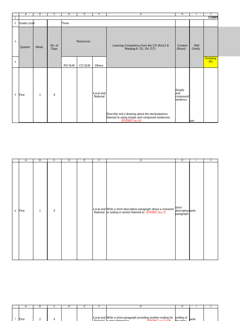 English Q1 BoW | PDF | Plural | Noun