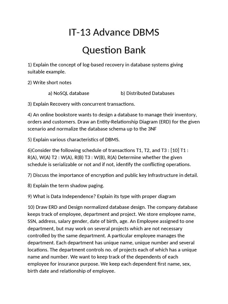 Advanced DBMS Question Bank Guide | PDF