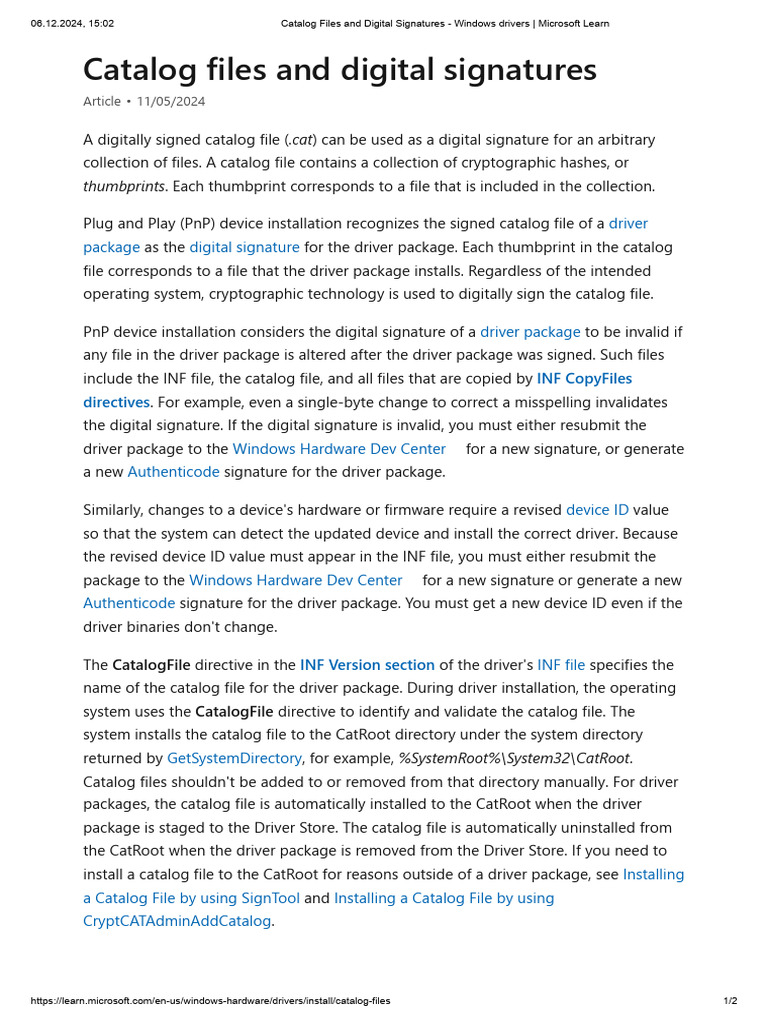 Catalog Files and Digital Signatures - Windows drivers _ Microsoft ...