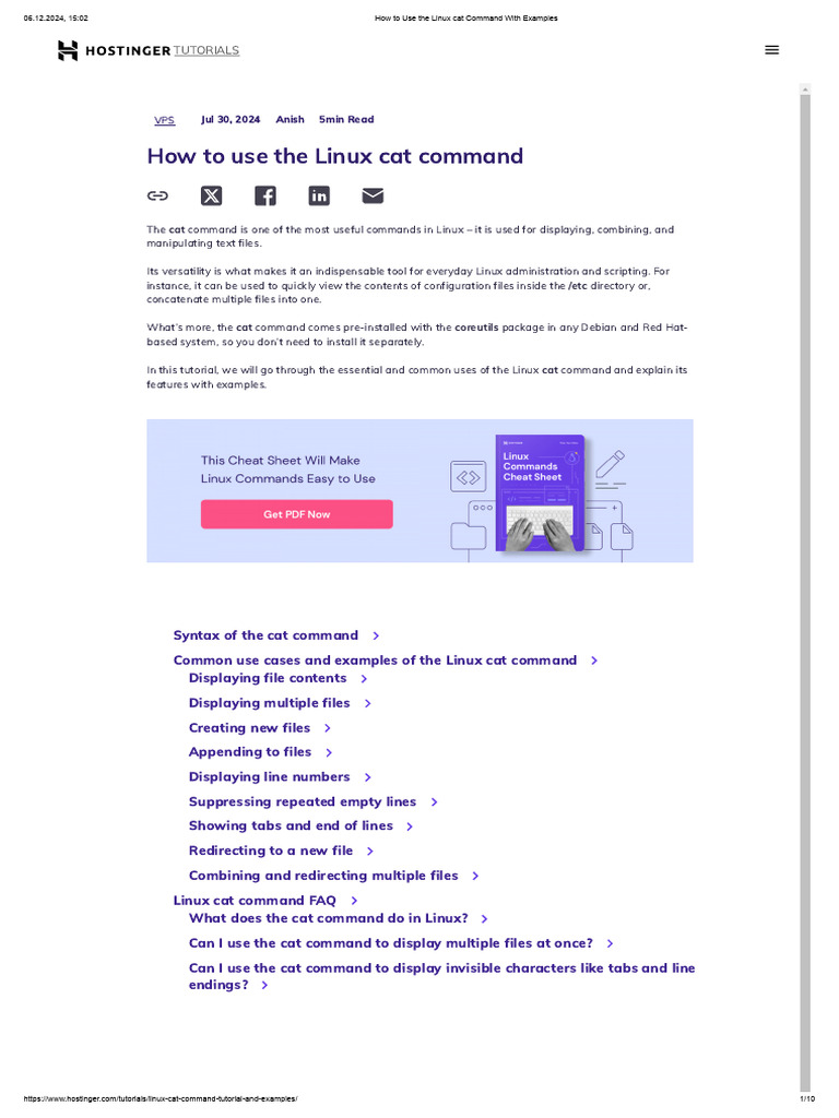 How To Use The Linux Cat Command With Examples Pdf Computer File Text File