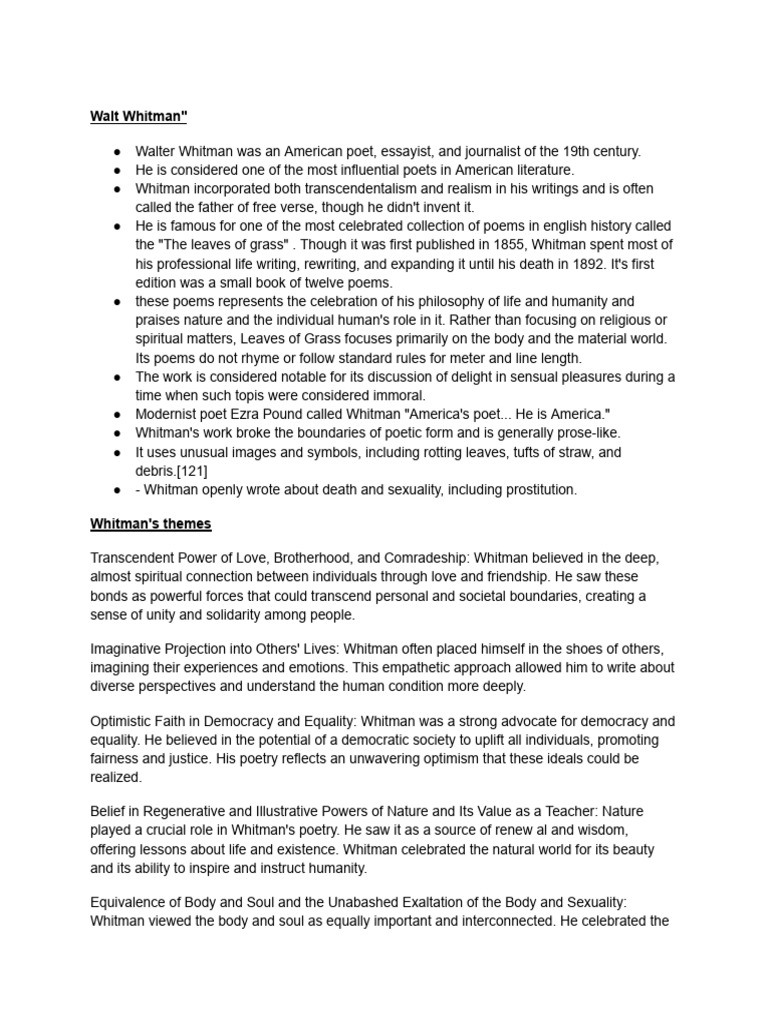 Walt Whitman's Poetic Legacy | PDF | Poetry | Walt Whitman