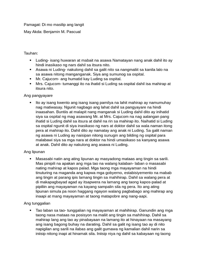 Kim - Pagsusuri NG Di Mo Masilip Ang Langit | PDF