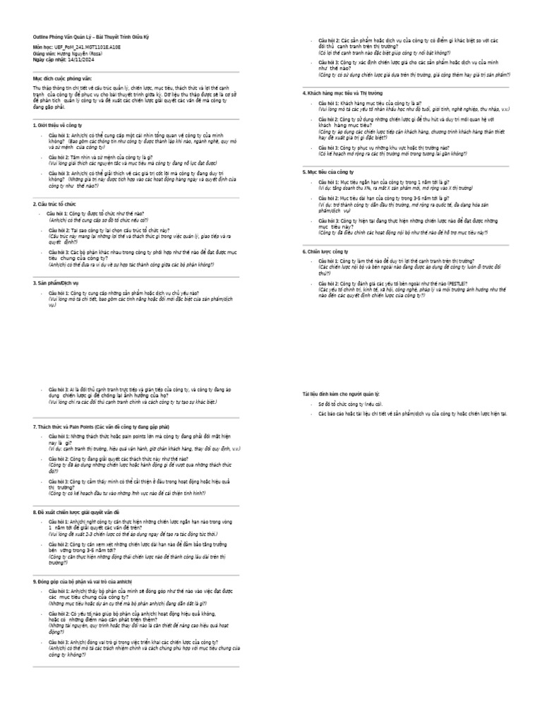 Outline Giữa Kì - Quản Trị Học | PDF
