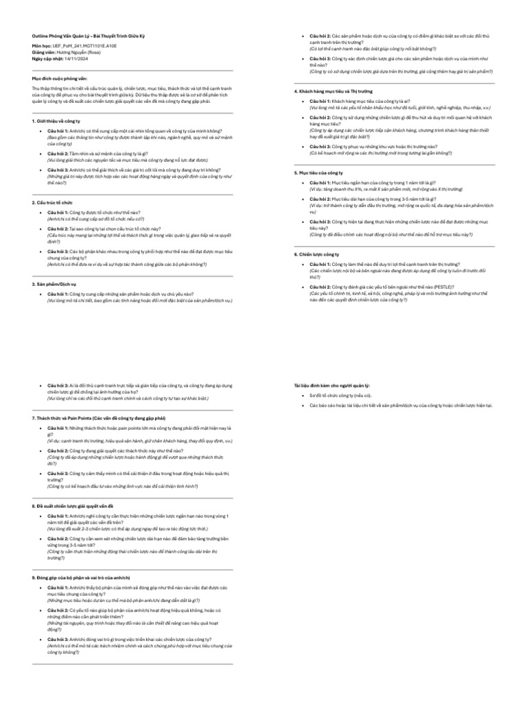 Outline Giữa Kì - Quản Trị Học | PDF