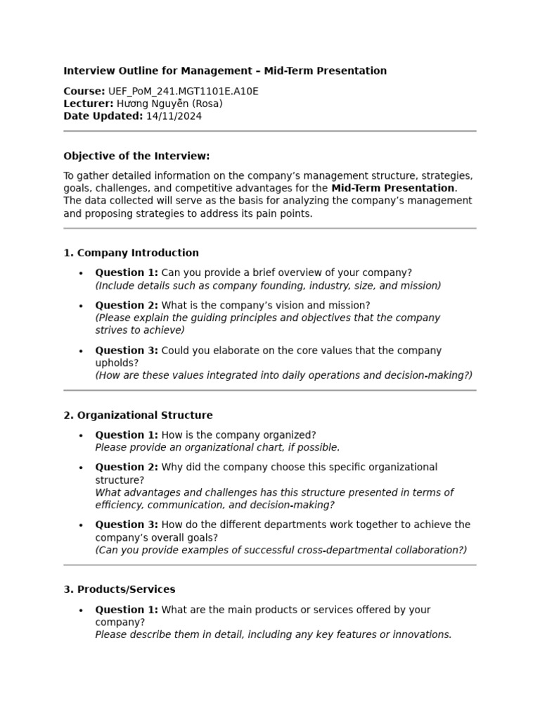 Management Interview Guide | PDF | Competitive Advantage | Business