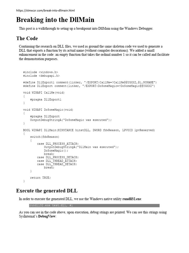 Breaking Into The DllMain | PDF | Systems Architecture | Software