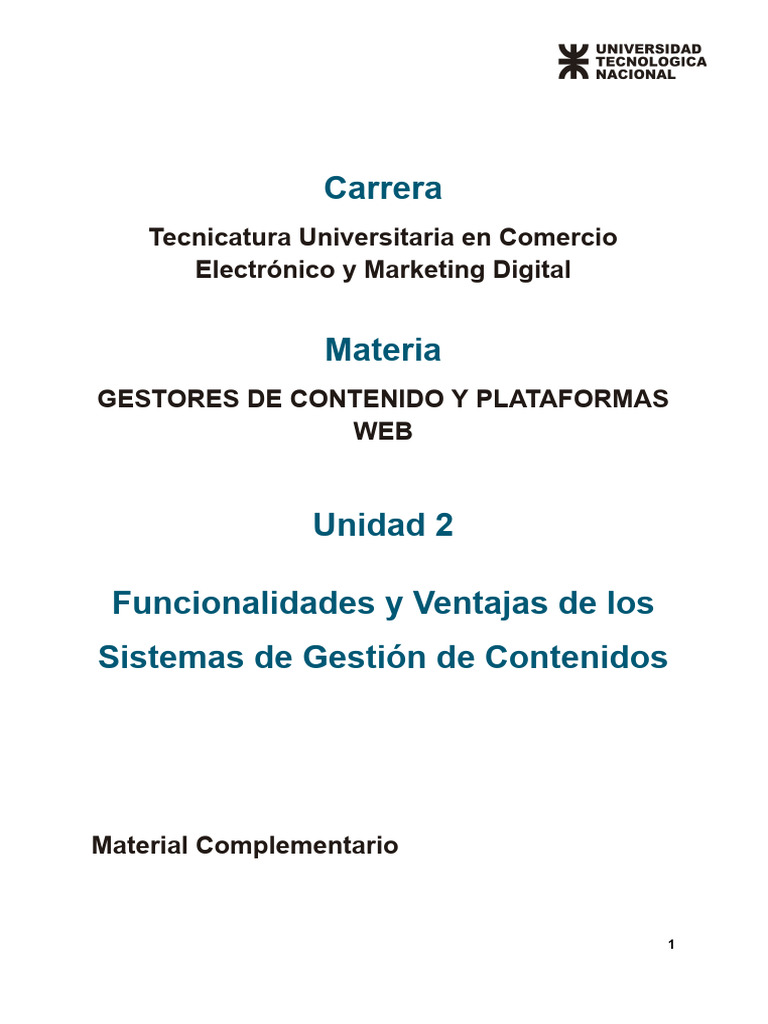 Material Complementario I - Unidad 2 - Gestión de Contenidos y Plataformas Web. | PDF ...