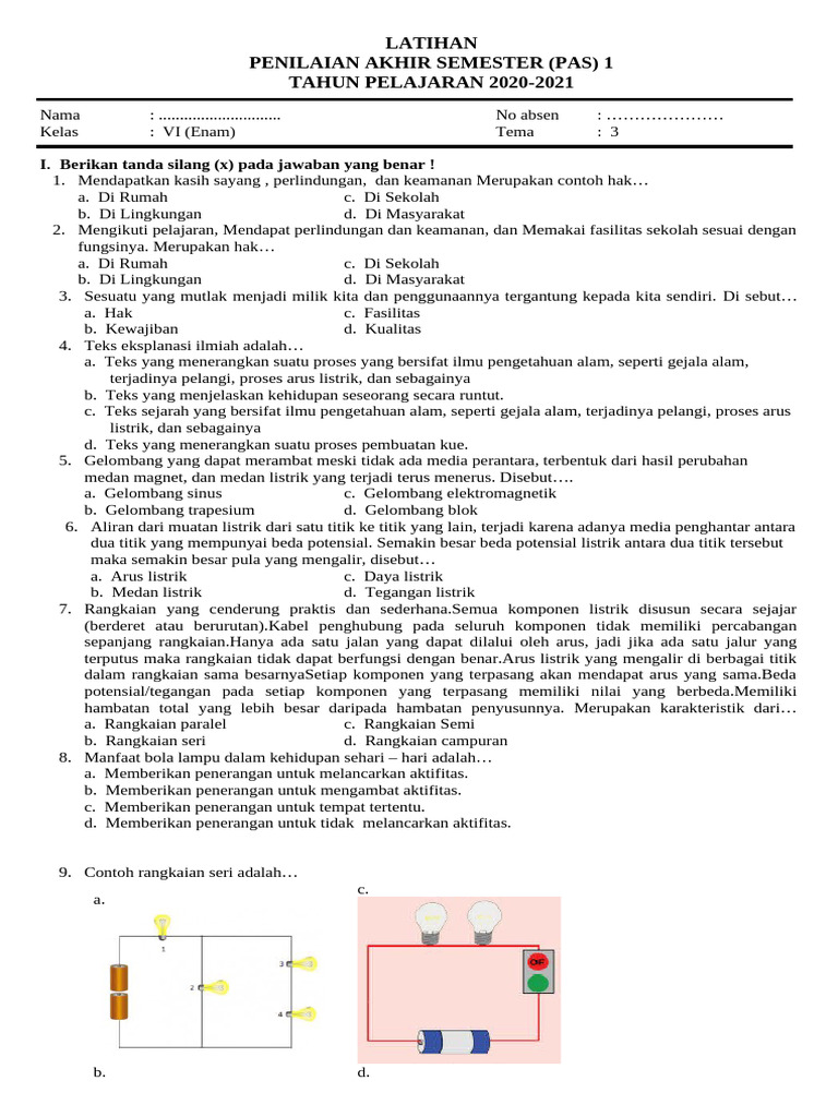 Soal Pas KLS 6 Tema 3 | PDF