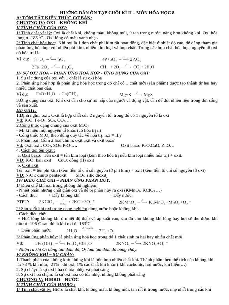 De Cuong On Tap HK Ii Hoa 8 2023 | PDF