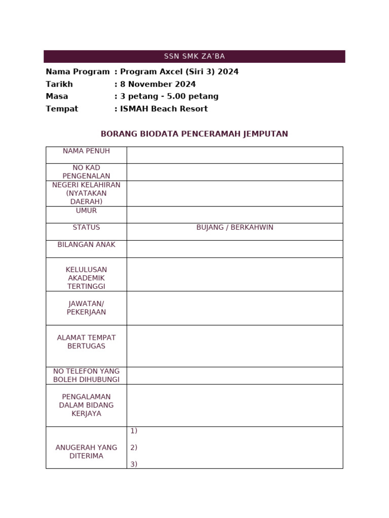 Borang biodata penceramah | PDF