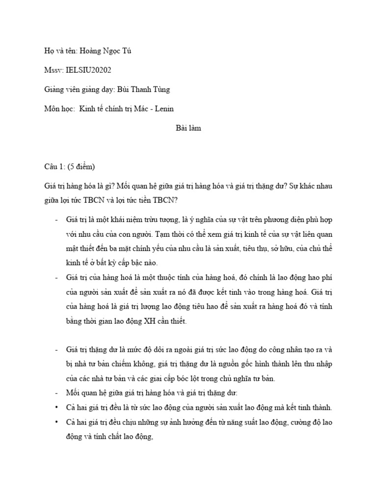 Top 2 Cau Hoi Tu Luan Bai Tap Hoc Phan Kinh Te Chinh Tri Mac Lenin Tru ...