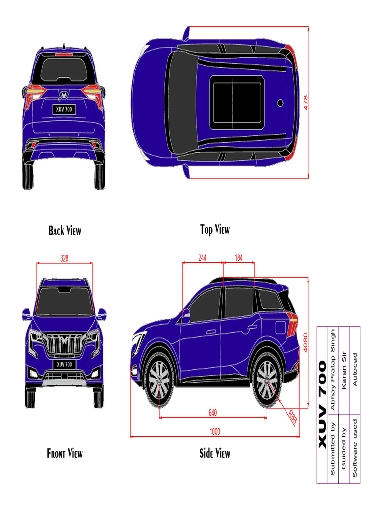 XUV 700 Design Views in AutoCAD | PDF