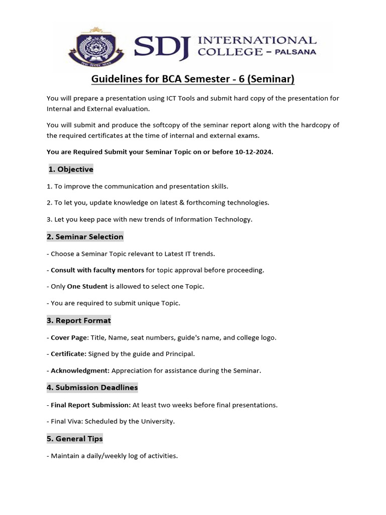 BCA Semester 6 Seminar Guide | PDF