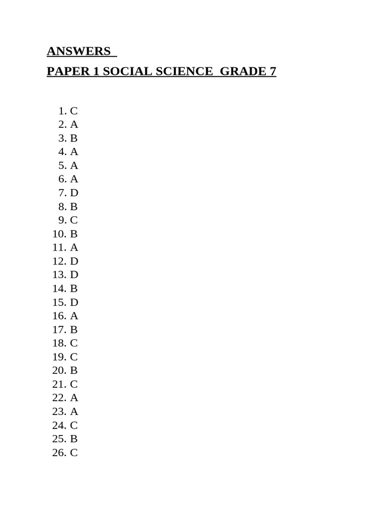 Harare Province Grade 7 Answers Paper 1 Social Science Grade 7 | PDF