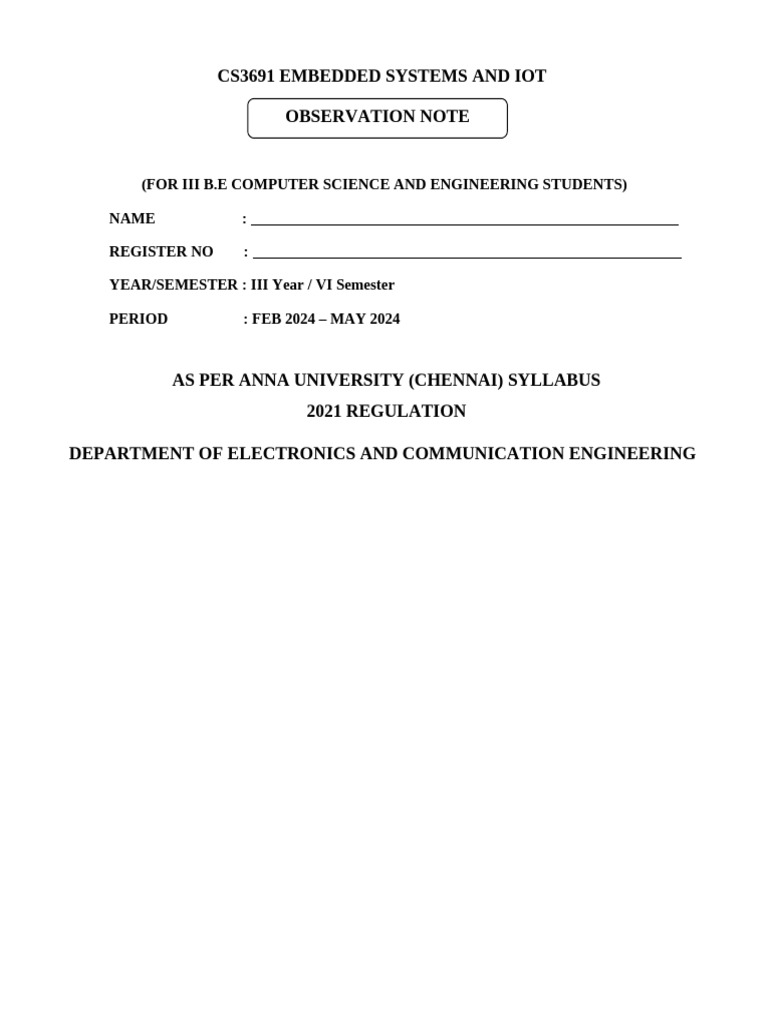 Cs3691-Embedded Systems and Iot - 1086477228-Cs3691 - Embedded System & Iot Lab Manual | PDF ...