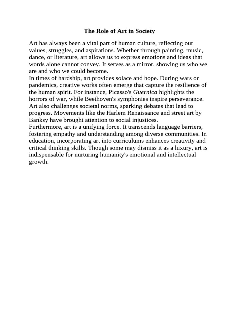 The Role of Art in Society | PDF