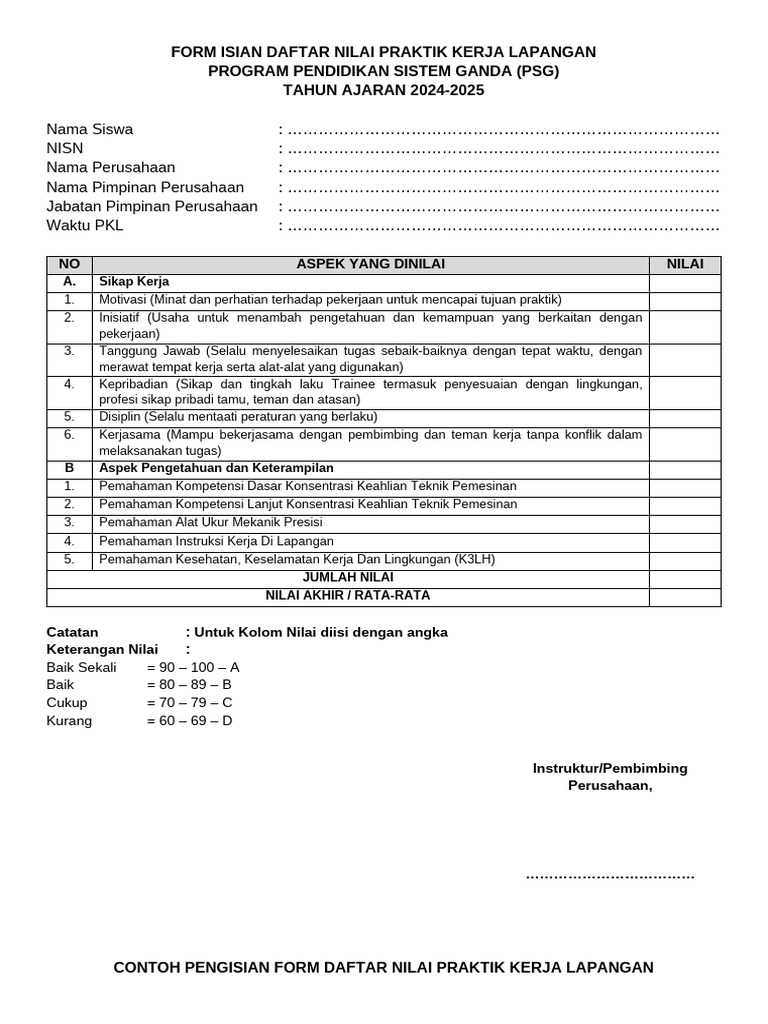 Form Isian Nilai Sertifikat-2 | PDF
