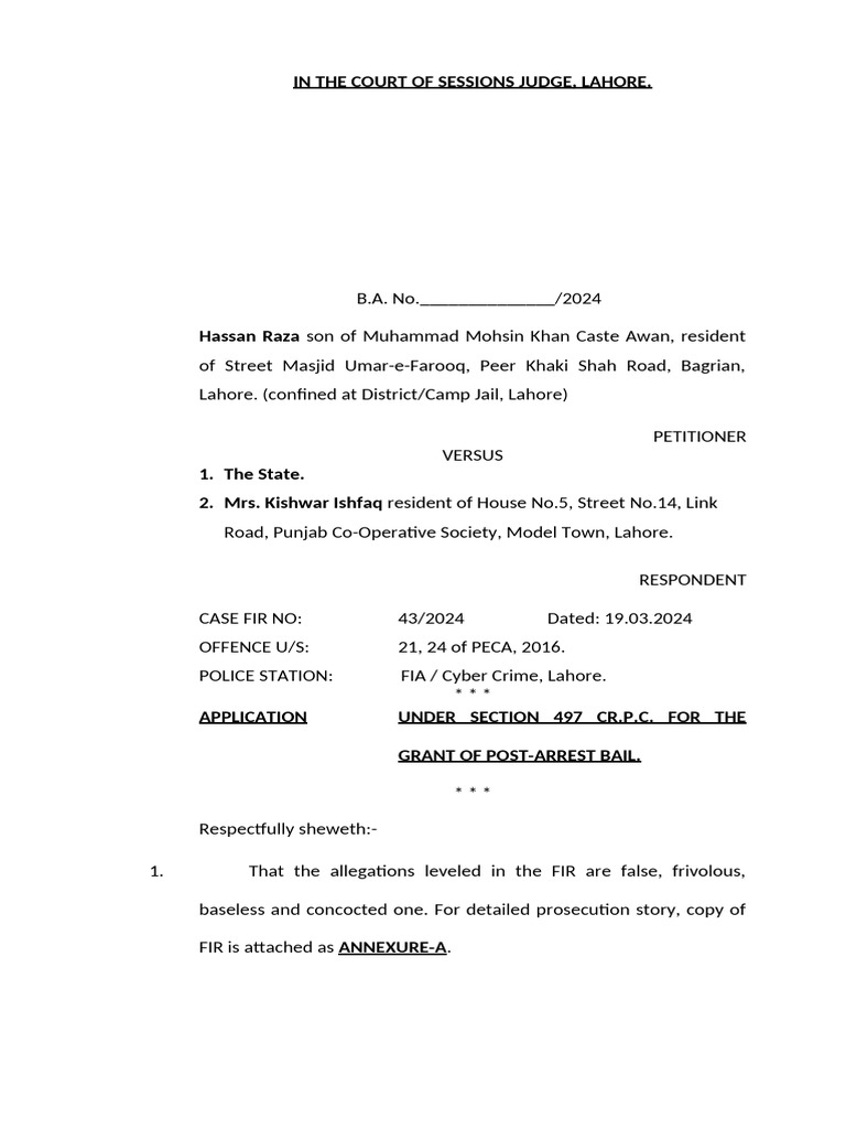 Post Bail Hassan Raza Sessions | PDF | Bail | Trials