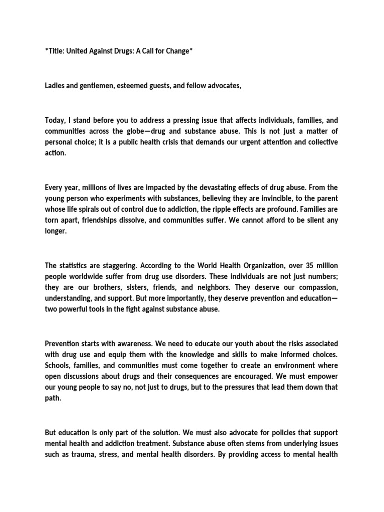 United Against Drug Abuse: A Call to Action | PDF | Substance Abuse ...