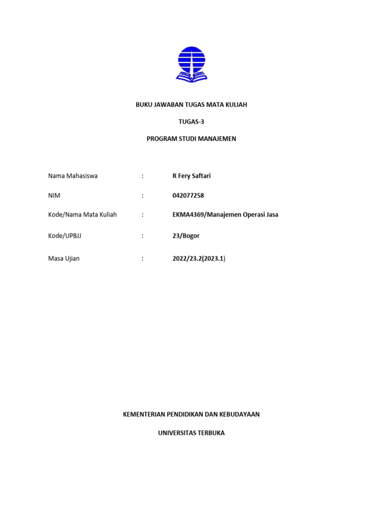 TUGAS 3_Manajemen Operasi Jasa EKMA4369 | PDF