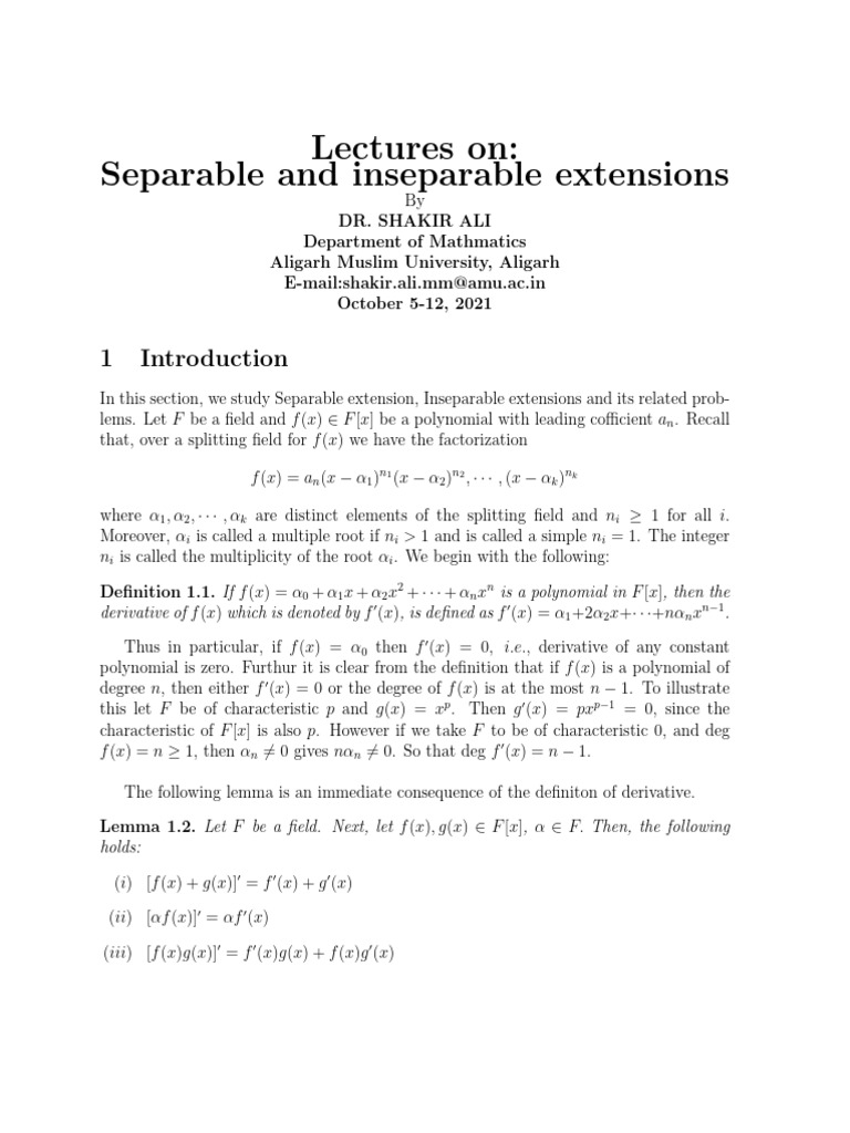 Seprable Extension | PDF | Abstract Algebra | Mathematics