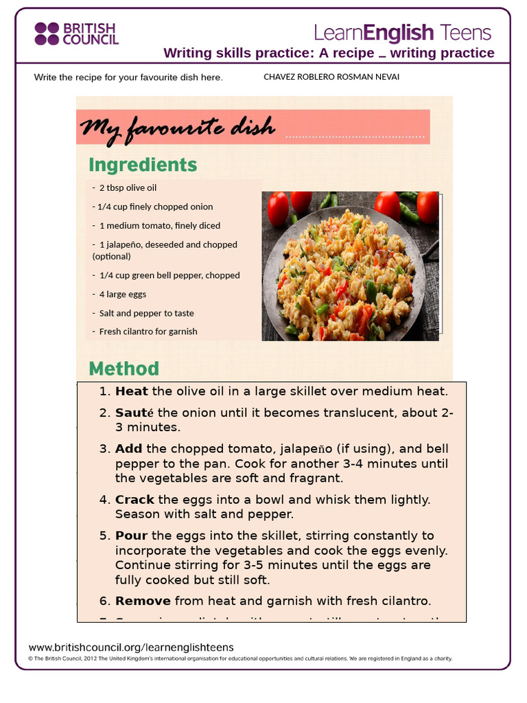 Favorite Dish Recipe Writing Practice | PDF