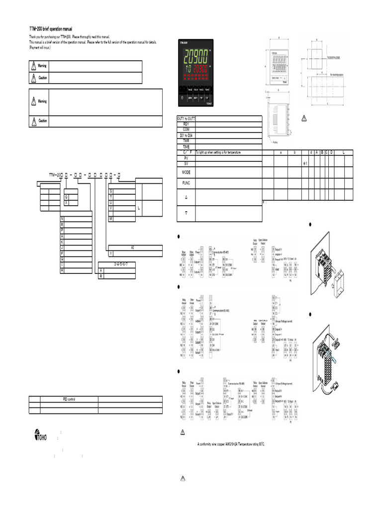 TTM-200 Operation Manual Overview | PDF | Thermocouple | Relay