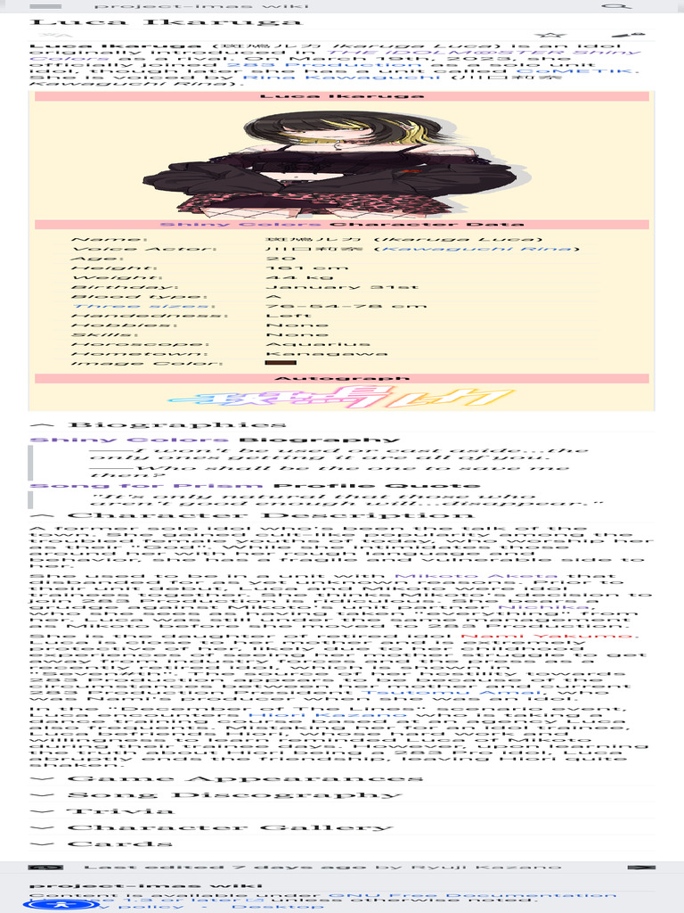 Luca Ikaruga - Project-Imas Wiki | PDF