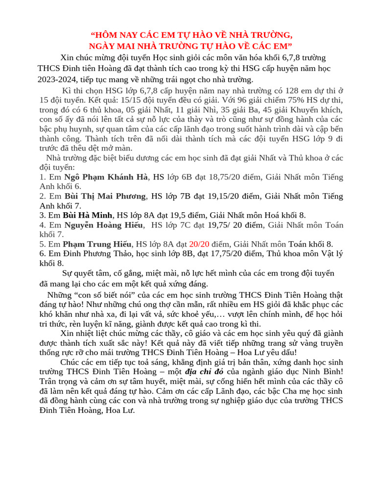 KET - QUA - THI - HSG - 6 - 7 - 8 - 23-24 - DTH - E0301 2 | PDF