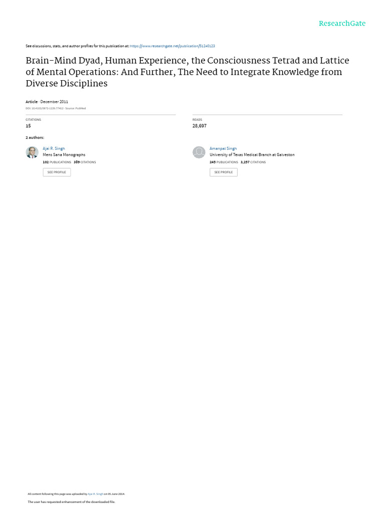 Brain-Mind Dyad Human Experience The Consciousness Tetrad and Lattice ...