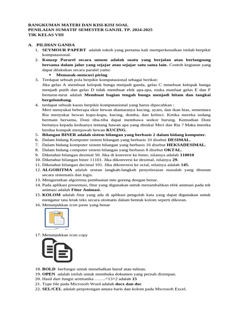 Rangkuman Materi Dan Kisi-Kisi Pas Tik 8 | PDF