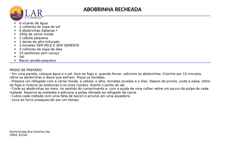 Abobrinha recheada | PDF