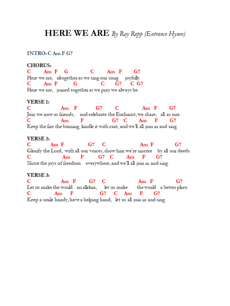 Here We Are: Entrance Hymn Lyrics | PDF