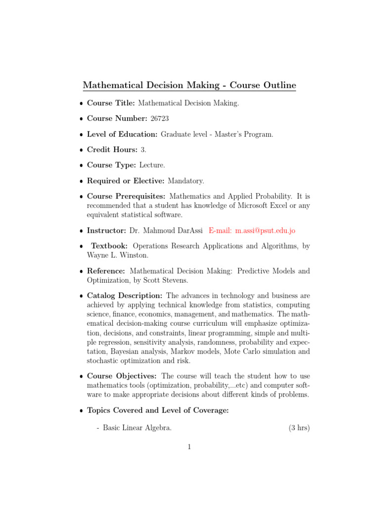 Mathematical Decision Making Course Outline | PDF | Mathematics ...