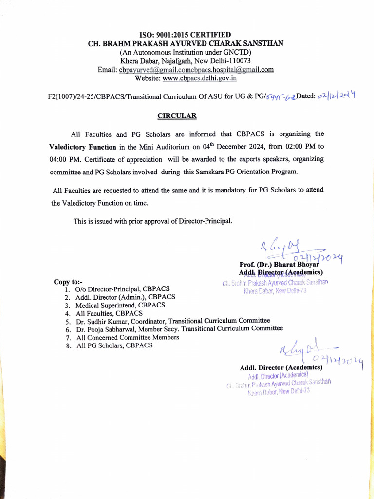 Circular for Valedictory Function | PDF