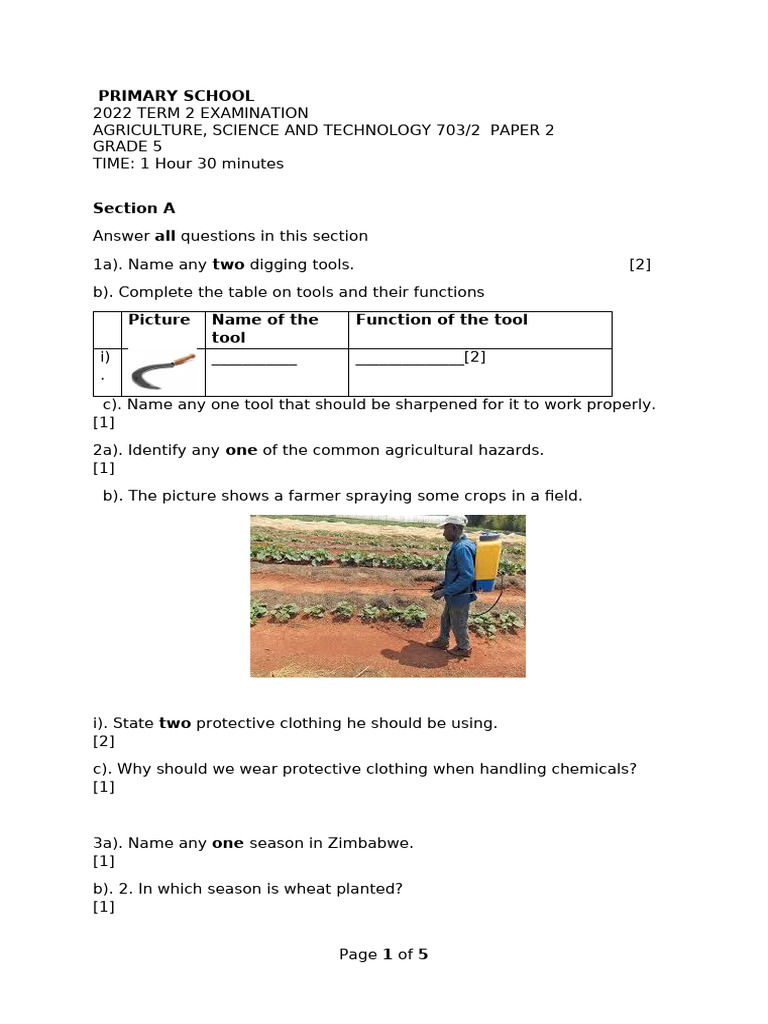 Grade 5 Agriculture Exam | PDF | Agriculture | Soil