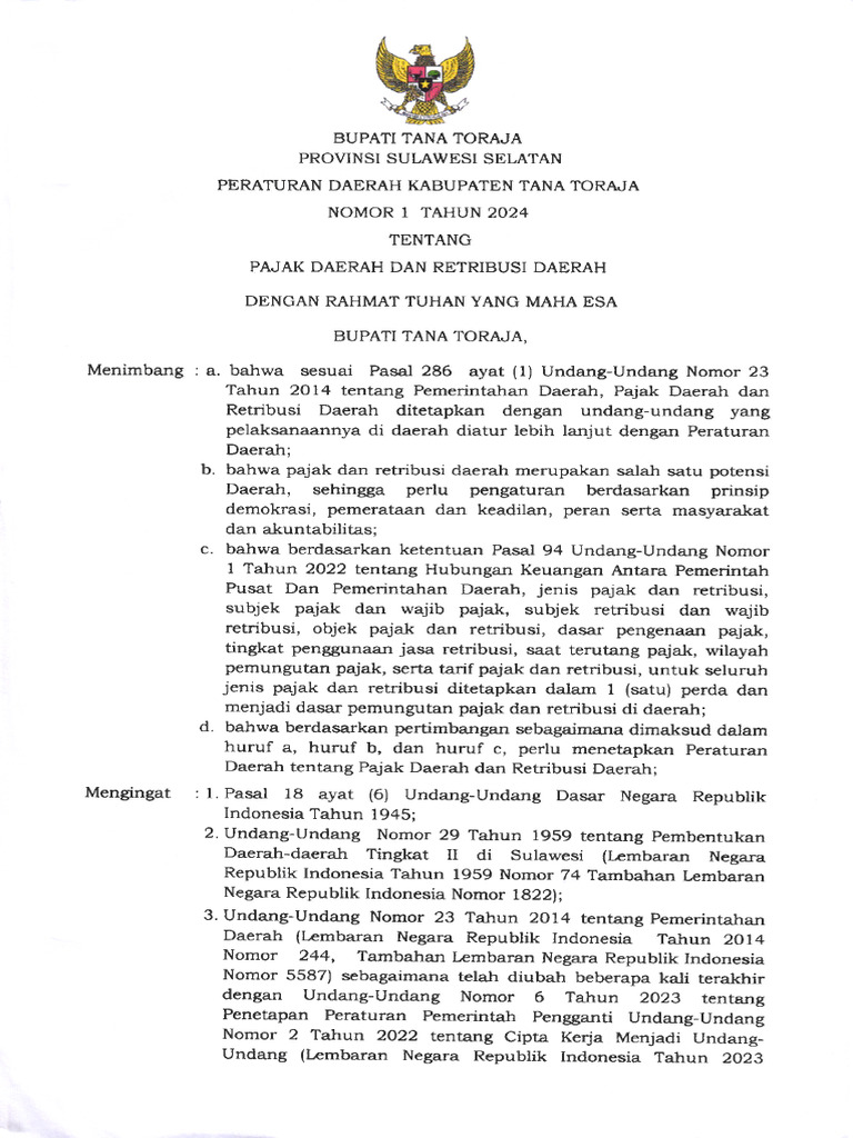 Perda No 1 Tahun 2024 | PDF
