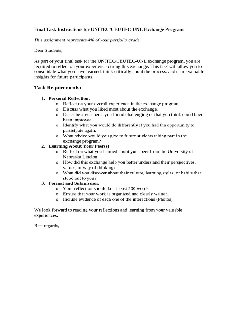 FINAL REFLECTION TASK INSTRUCTIONS | PDF